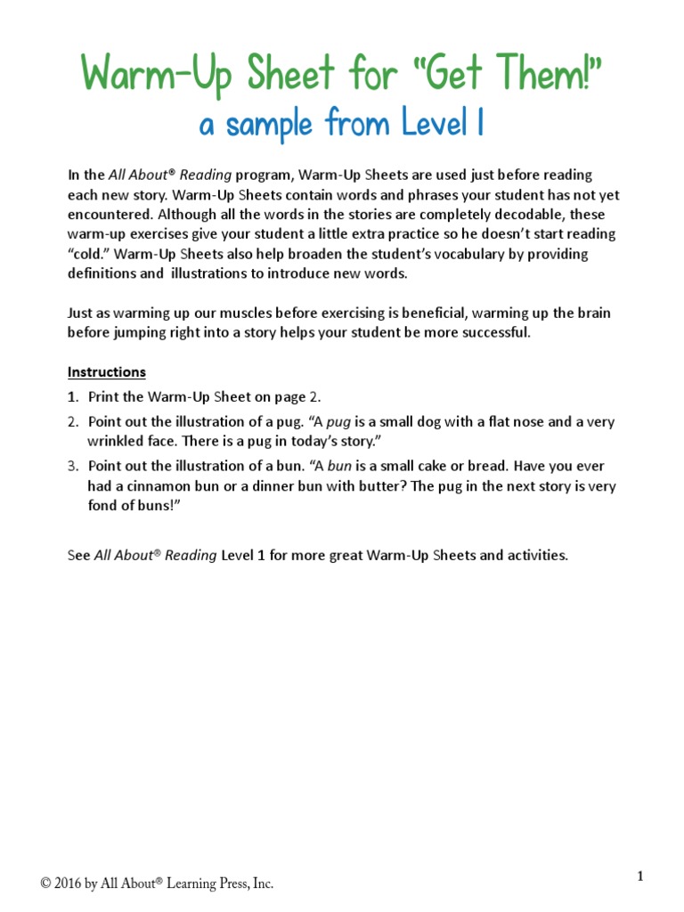 A Sample From Level 1: Warm-Up Sheet For "Get Them!" | PDF | Education ...