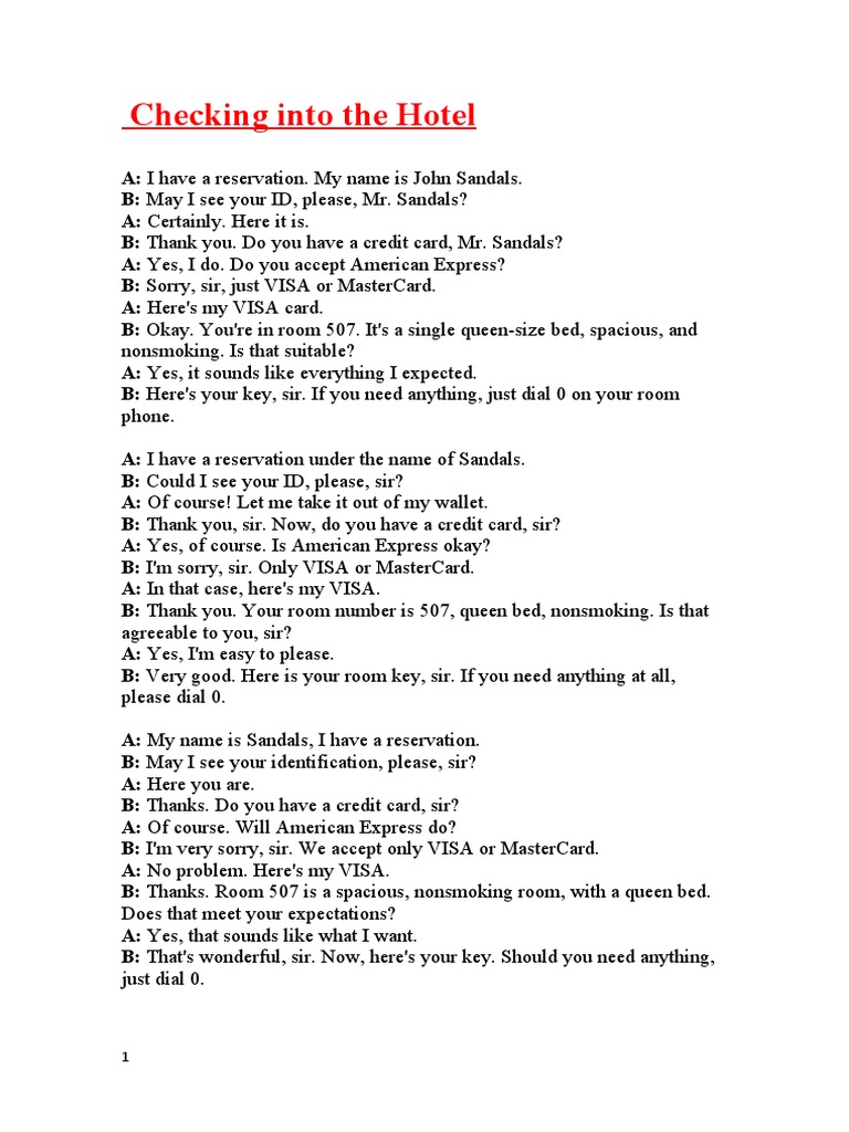 Checking Into The Hotel | PDF | Visa Inc. | American Express