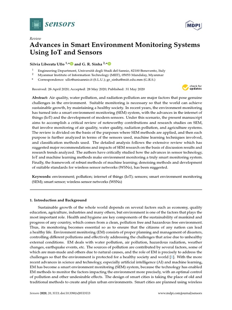 Sensors: Advances in Smart Environment Monitoring Systems Using Iot and ...