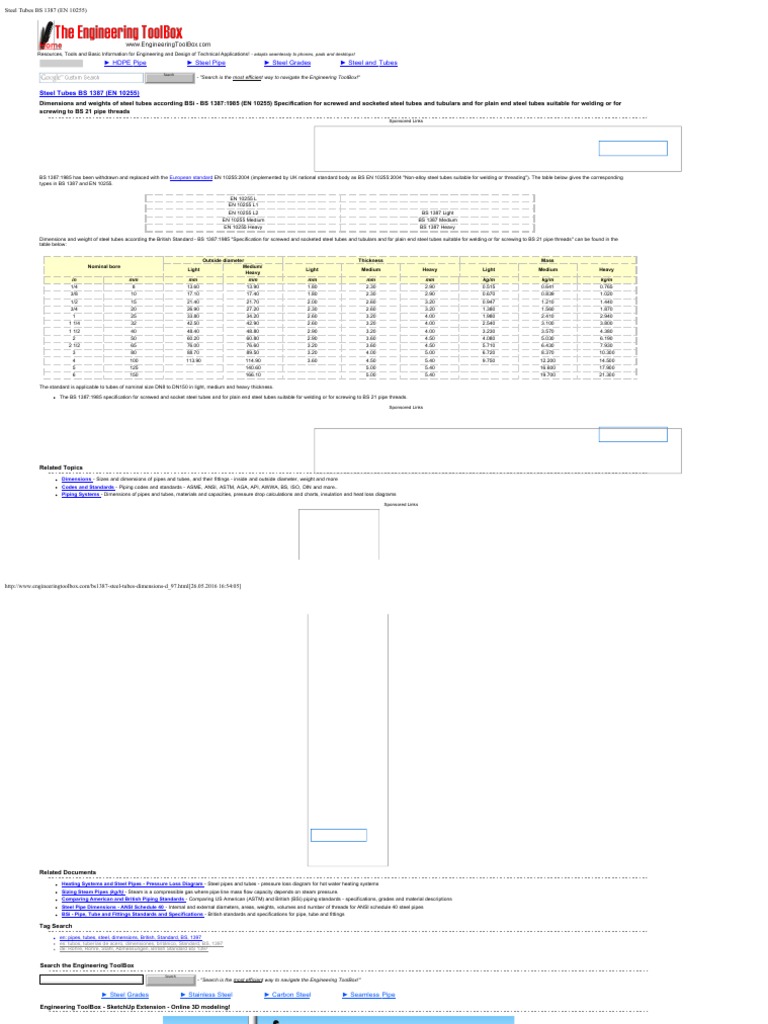 Steel Tubes Bs 1387 en 10255pdf | PDF | Sketch Up | Pipe (Fluid Conveyance)