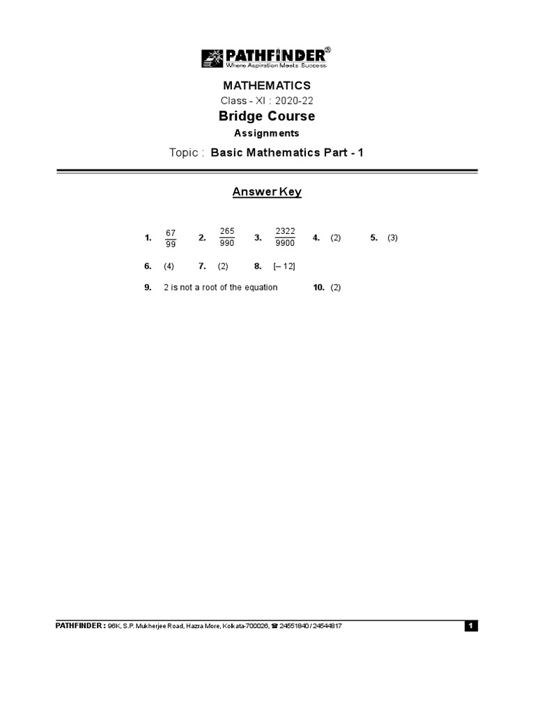 Bridge Course: Topic: Basic Mathematics Part - 1 | PDF