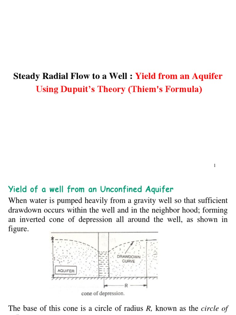 Yield From An Aquifer Using Dupuit's Theory (Thiem's Formula) | PDF ...