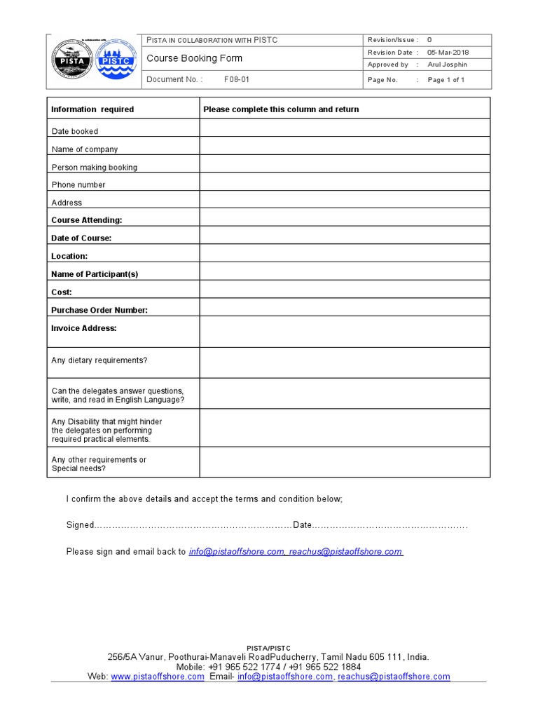 Fill and Send (Course Booking Form) | PDF