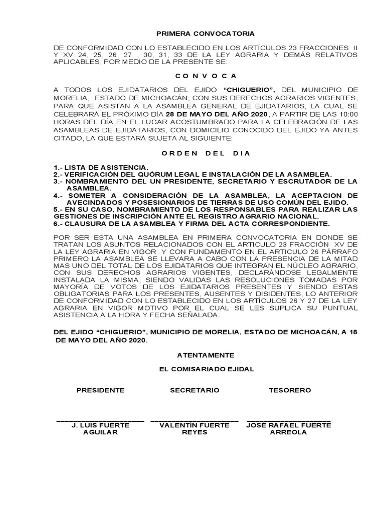 Segunda Convocatoria Asamblea Ejidal | PDF | America latina | Gobierno