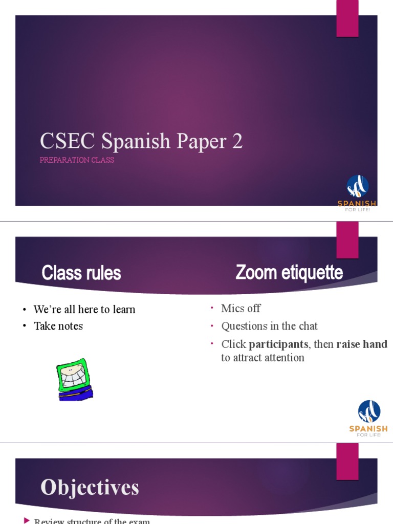 CSEC Spanish Paper 2: Preparation Class | PDF