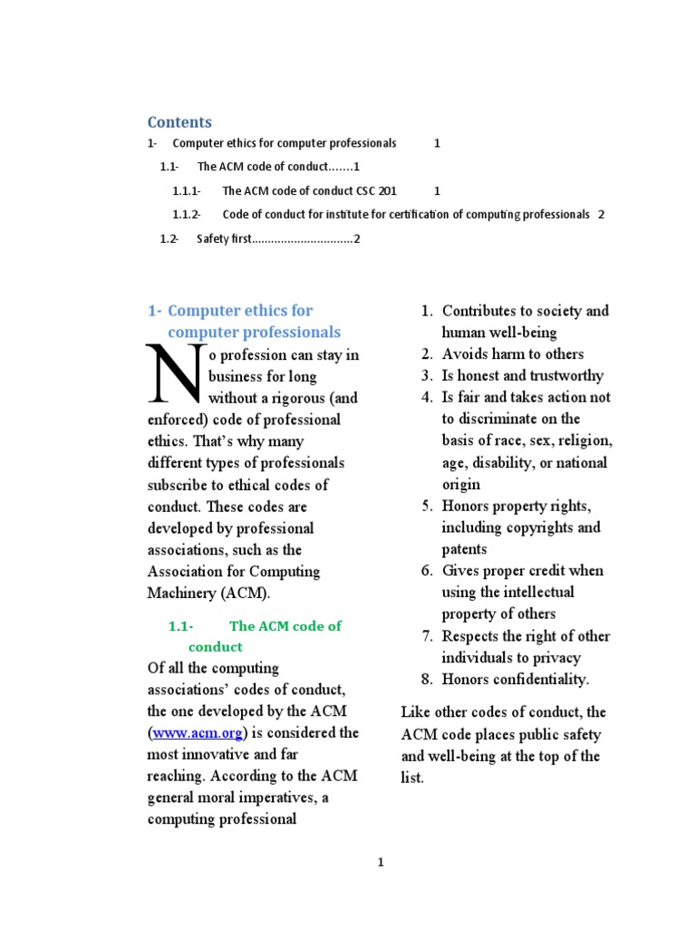 1-Computer Ethics For Computer Professionals: 1.1 - The ACM Code of ...