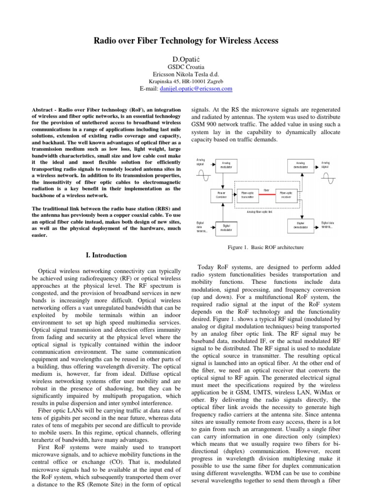 Radio over Fiber for Wireless Networks | PDF | Wavelength Division ...