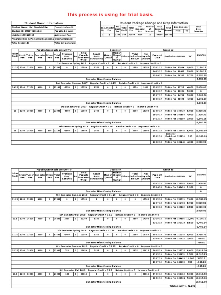 Student Ledger (BME1701011342) | PDF | Fee | Services (Economics)