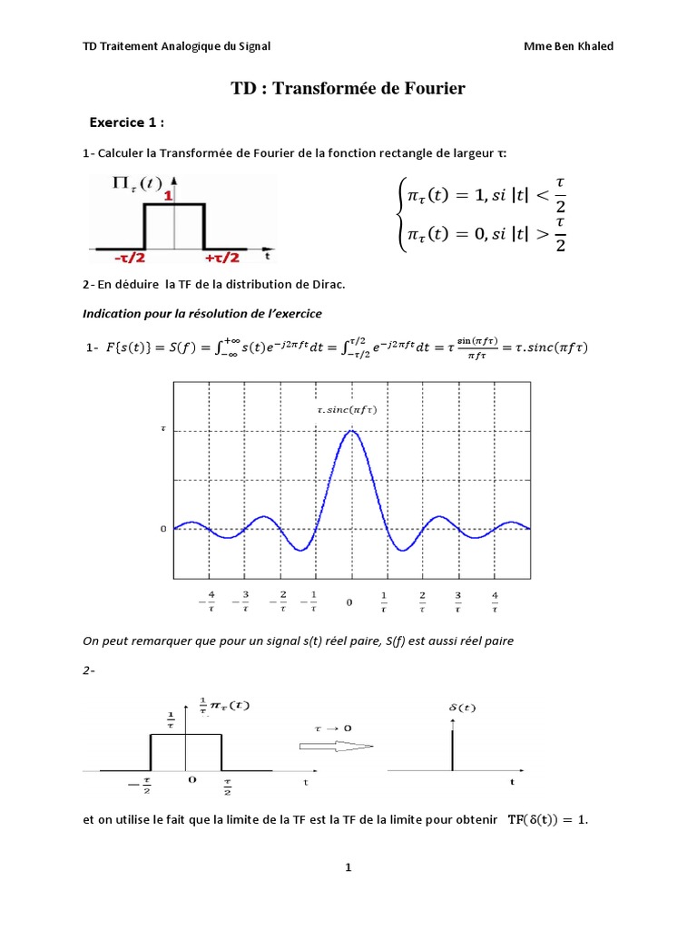 TD Transformée de Fourier | PDF | Intégral | Analyses