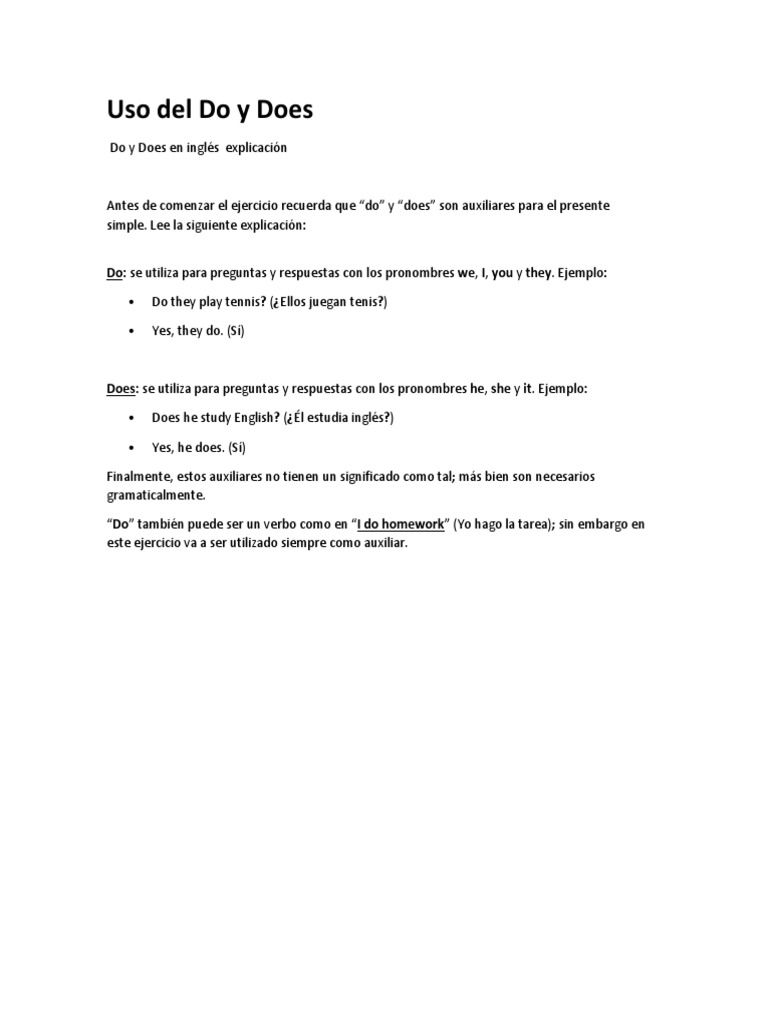 Uso de Do y Does en inglés | PDF | Artes del Lenguaje y Comunicación