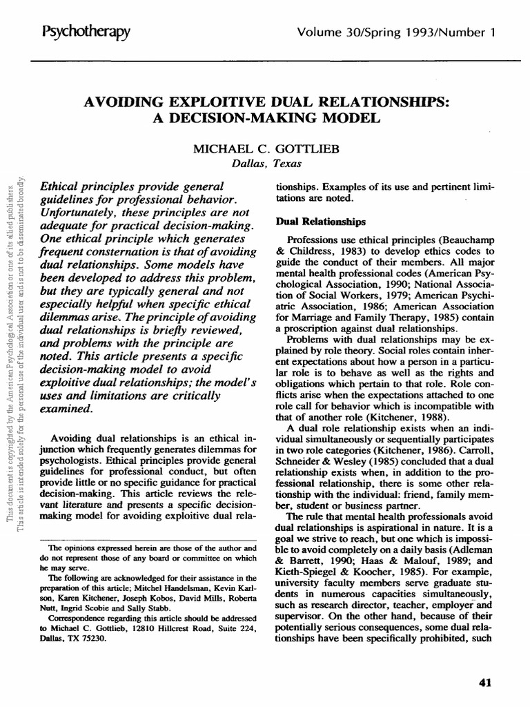 Avoiding Exploitive Dual Relationships - A Decision-Making Model. | PDF ...