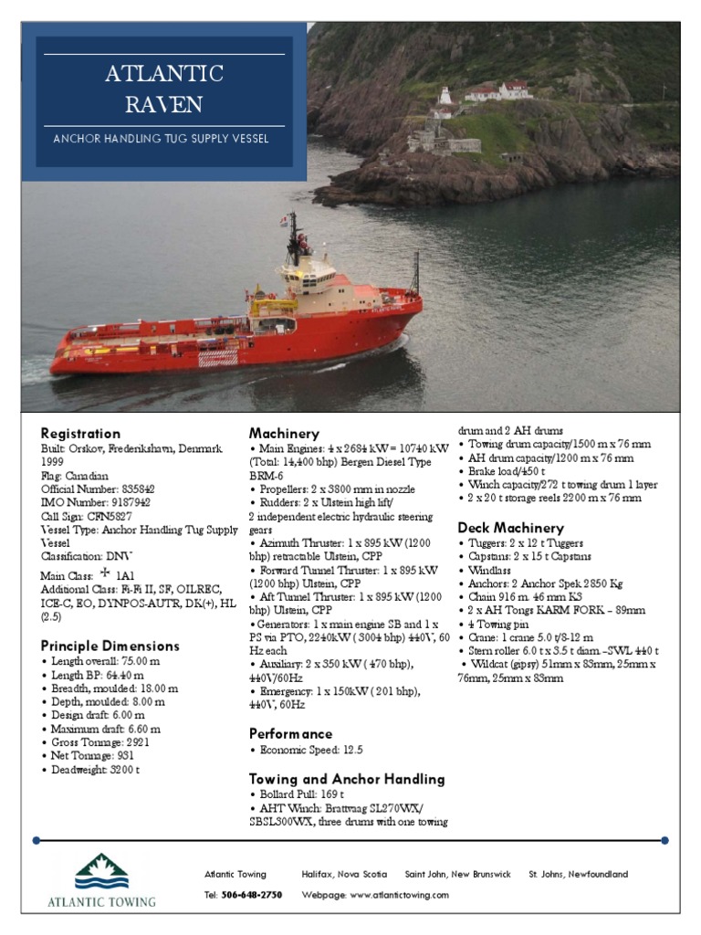 Atlantic Raven: Registration Machinery | PDF | Tugboat | Tonnage