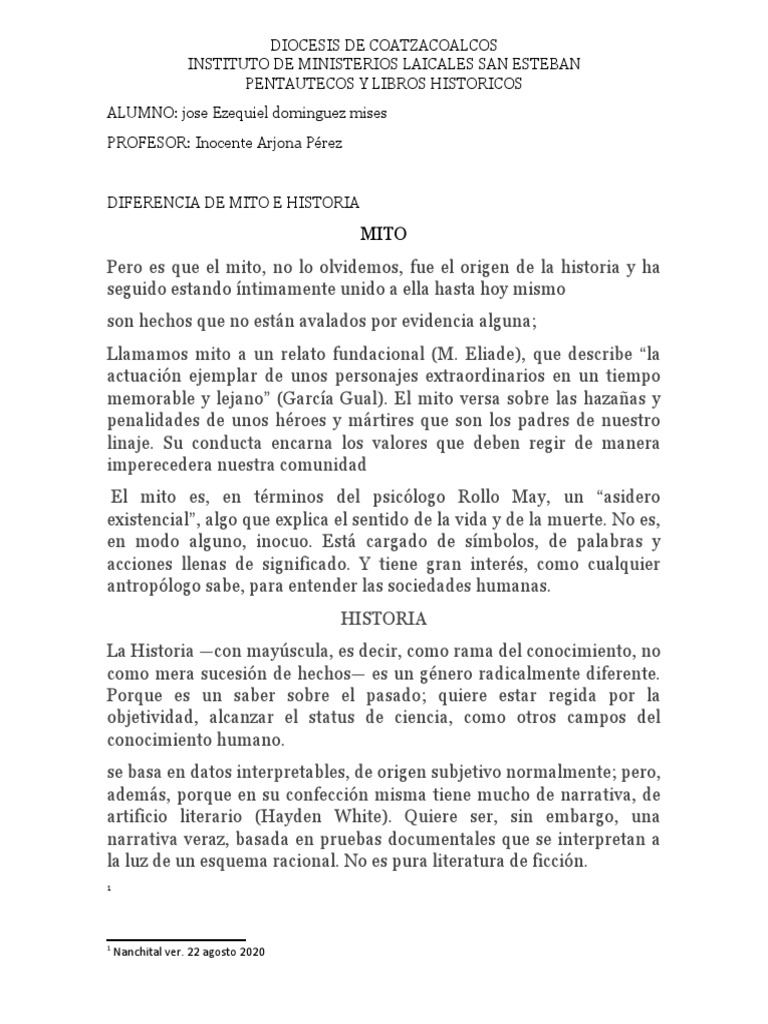 Diferencia de Mito e Historia | PDF | Ciencias sociales