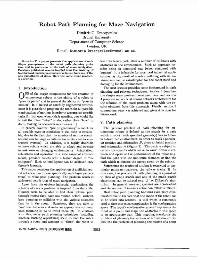 Robot Path Planning For Maze Navigation | PDF | Artificial Neural ...