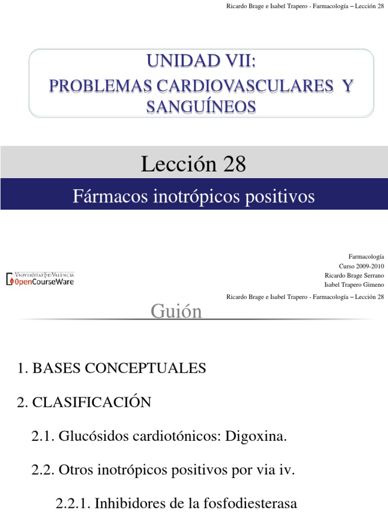Leccion28.inotropicos Positivos PDF | PDF | Drogas | Fisiología