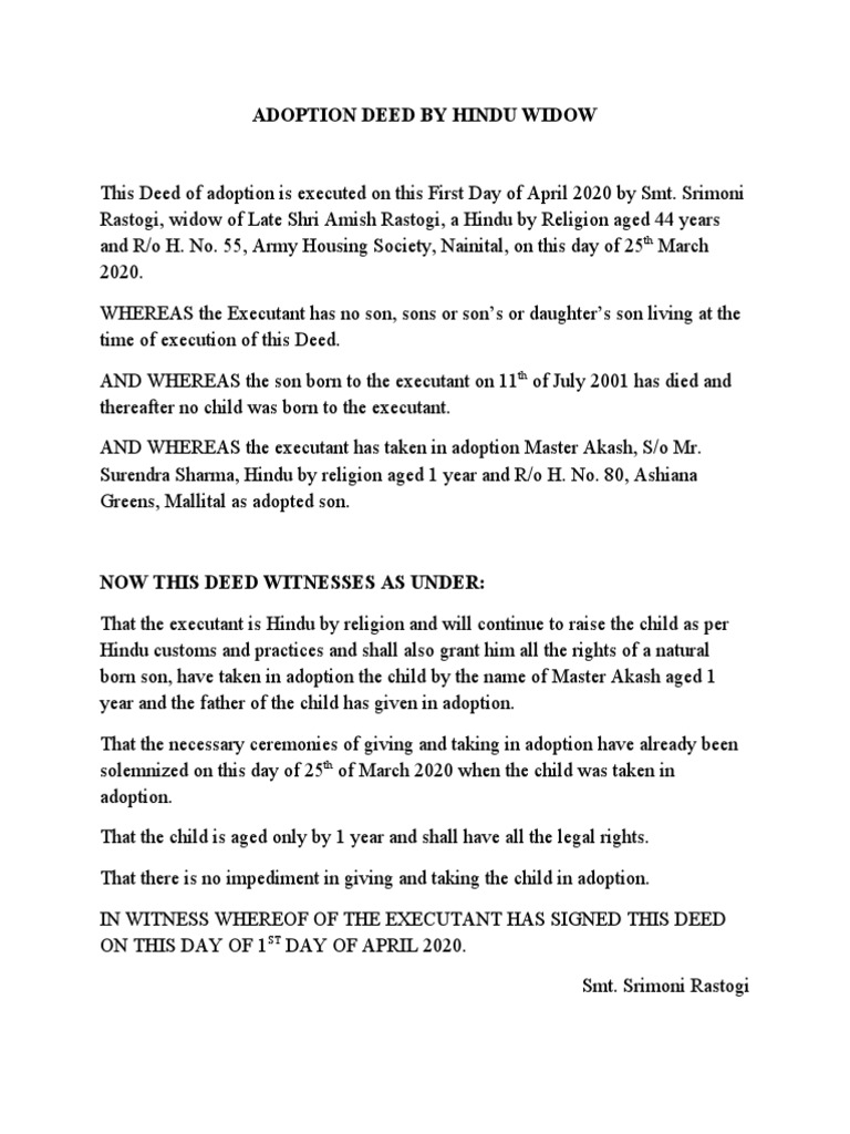 Adoption Deed | PDF