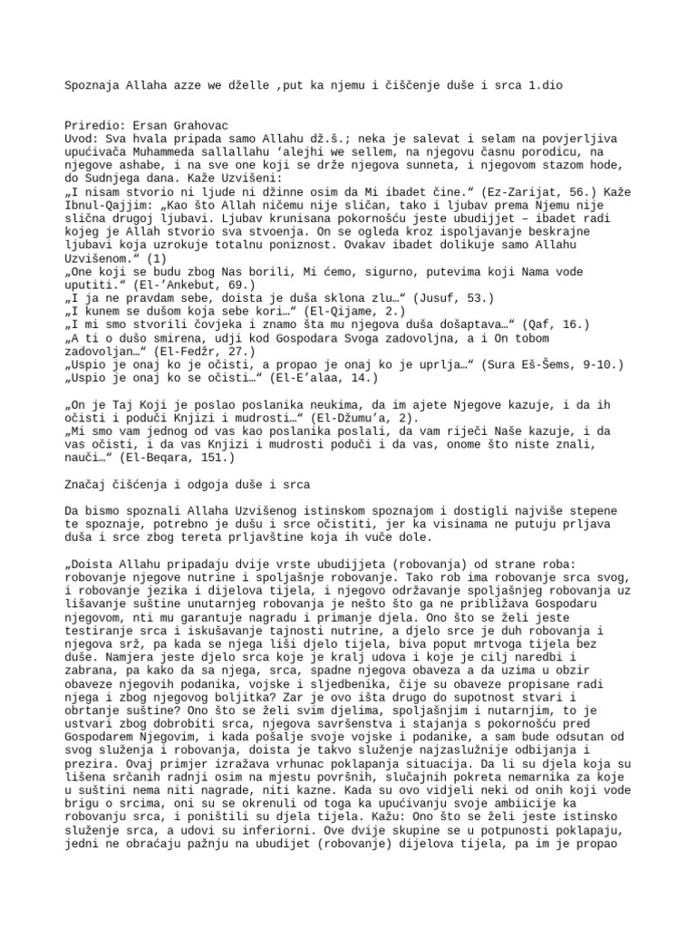 Spoznaja Allaha, Put Ka Njemu I Ciscenje Duse I Srca | PDF
