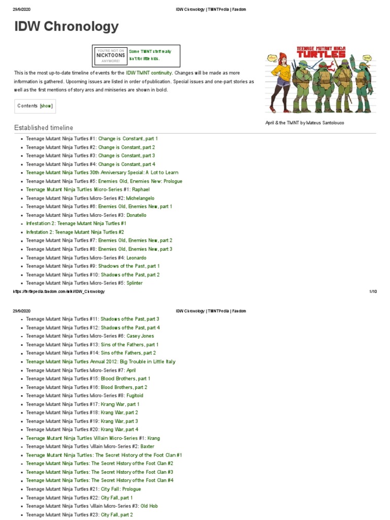 IDW Chronology - TMNTPedia - Fandom | PDF | Ninja