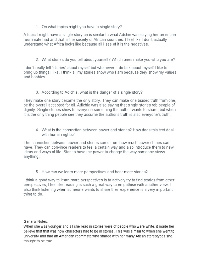 The Danger of A Single Story | PDF