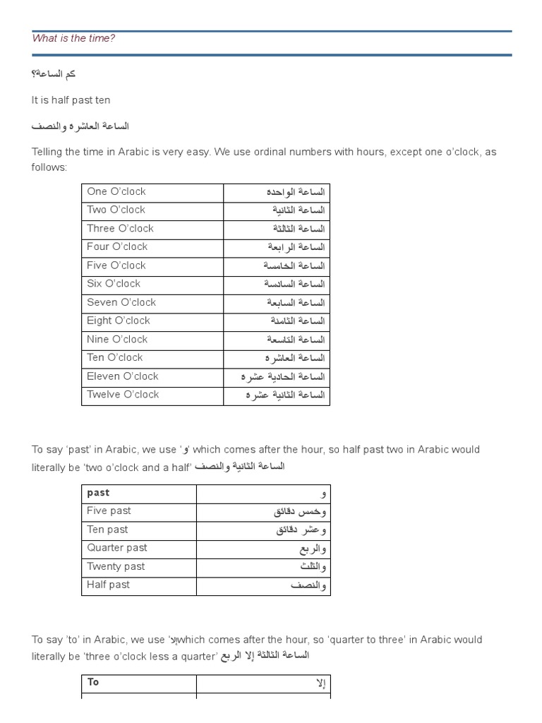 Telling The Time in Arabic - Arabic Language Blog | PDF
