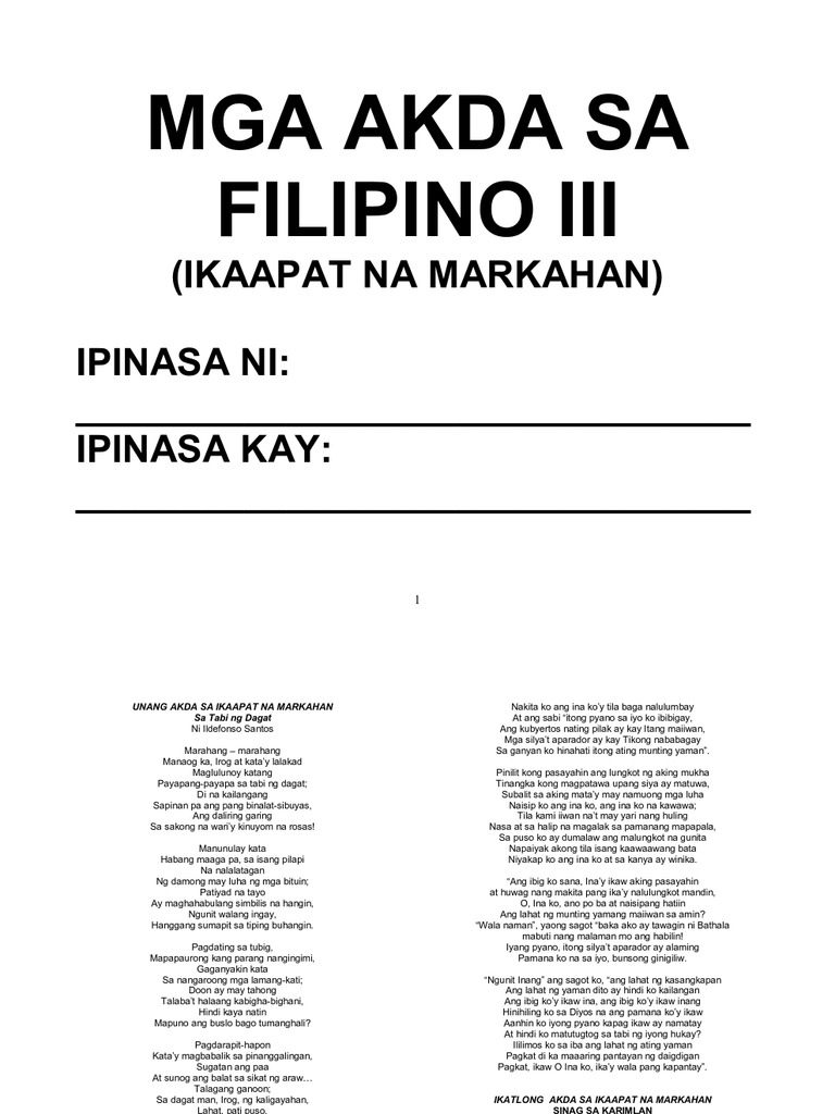 Akda Sa Ikaapat Na Markahan | PDF