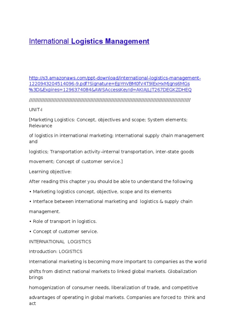 International Logistics Management | PDF | Logistics | Supply Chain