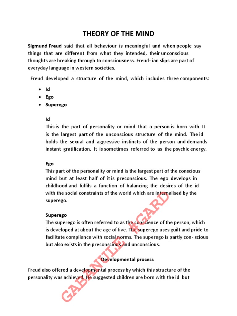 Theory of The Mind | PDF | Freud Family | Id