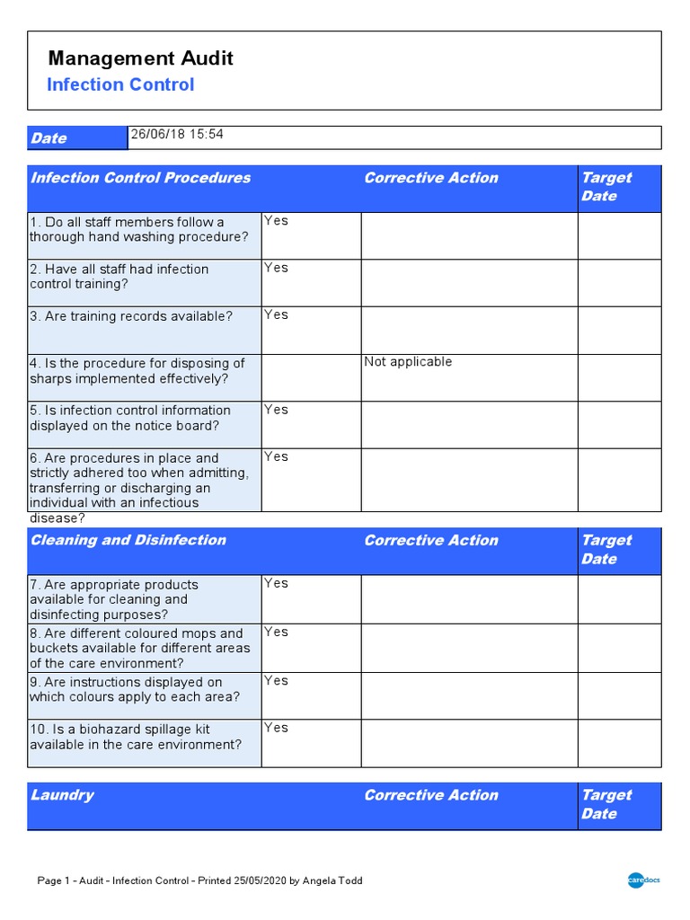 Audit - Infection Control - 20180607 - 1557 PDF | PDF | Infection ...