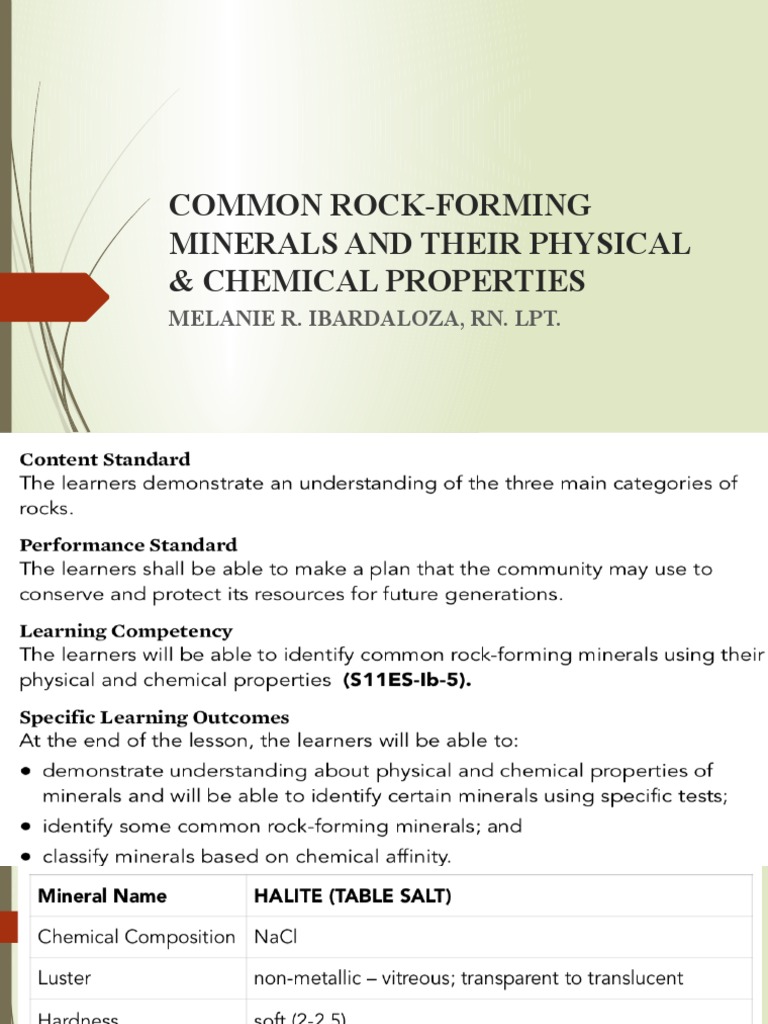 Common Rock-Forming Minerals and Their Physical and Chemical Properties ...