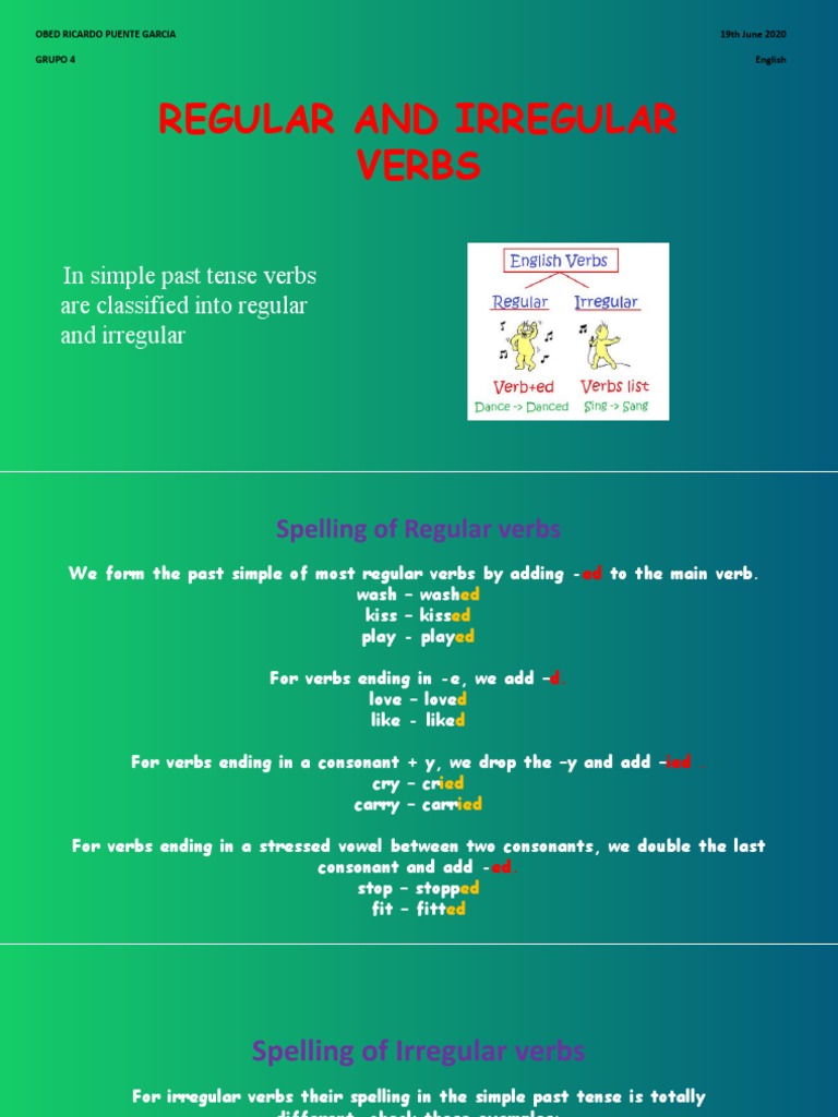 Regular and Irregular Verbs Guide | PDF | Language Arts & Discipline