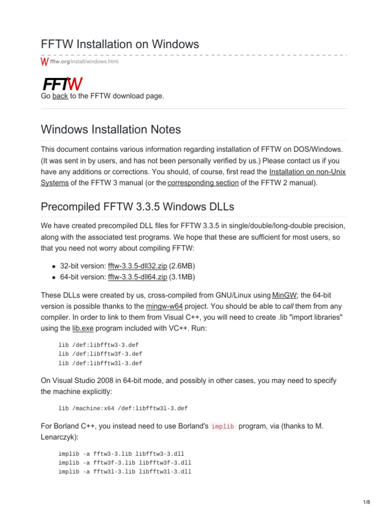 FFTW Installation On Windows | PDF | Library (Computing) | Operating System Technology