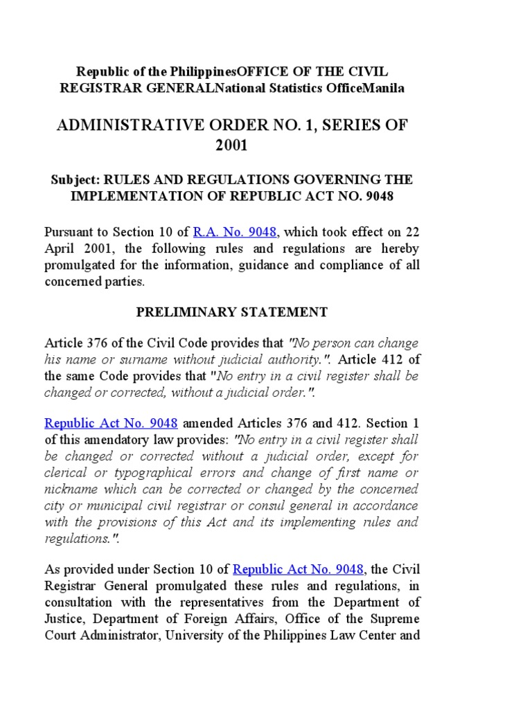 Ra 9048 Implementing Rules | PDF | Ex Post Facto Law | Social Institutions