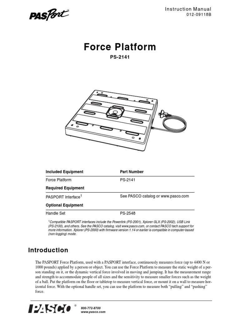 PASPORT Force Platform Manual PS 2141 | PDF | Collision | Force