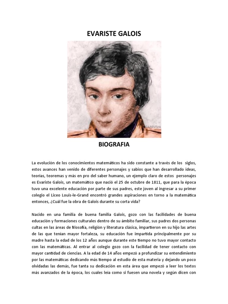 Biografía de Evariste Galois | PDF | Grupo (Matemáticas) | Ecuaciones