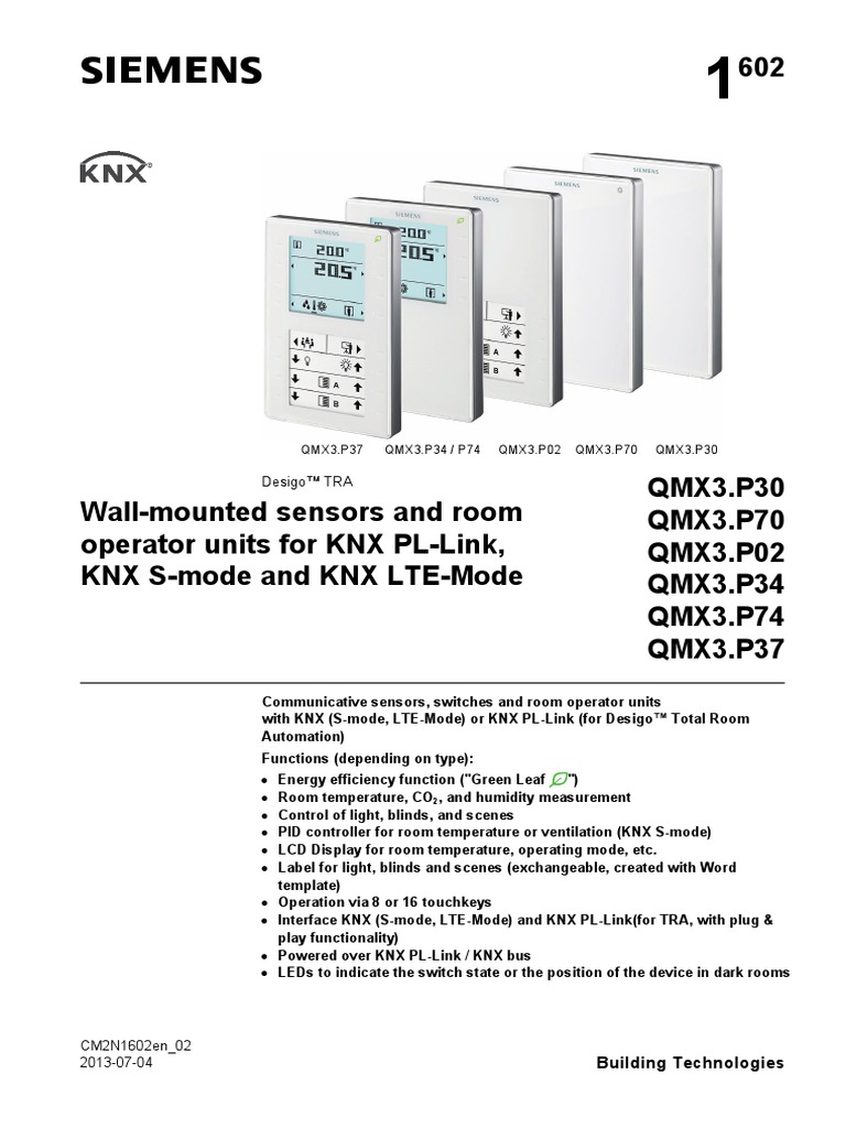 Wall Mounted Sensors and Room Operator Units For KNX QMX3 - A6V10394781 ...