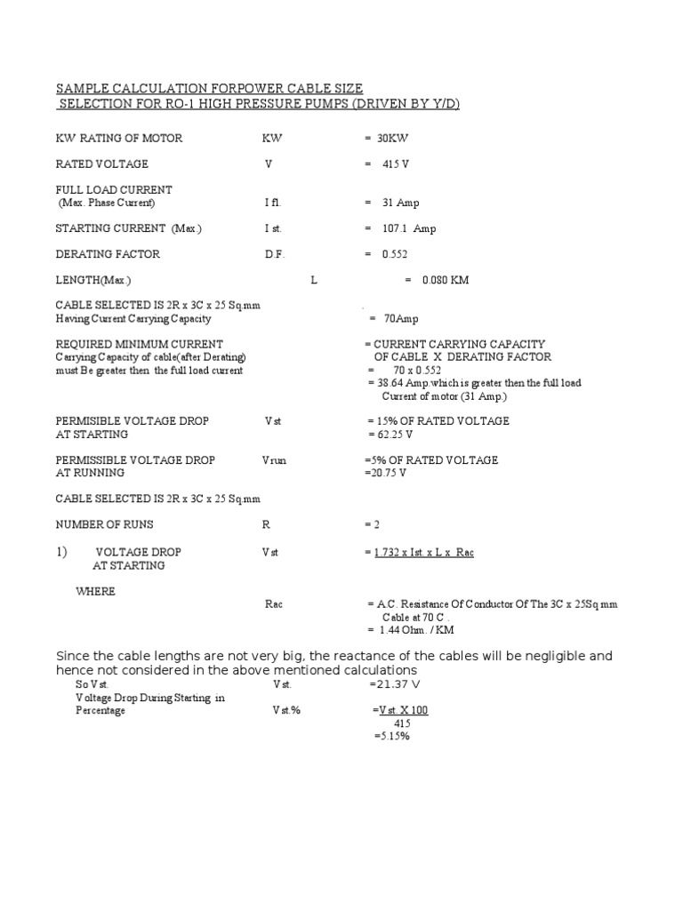 Cable Size Calculation for 30kW Motor | PDF | Voltage | Electrical ...