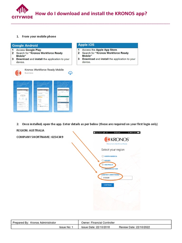 Install KRONOS App PDF | PDF | Business | Finance & Money Management