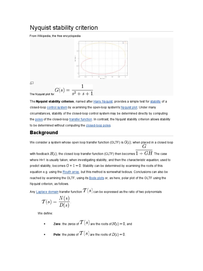 Nyquist Stability Criterion Explained | PDF | Analysis | Algorithms