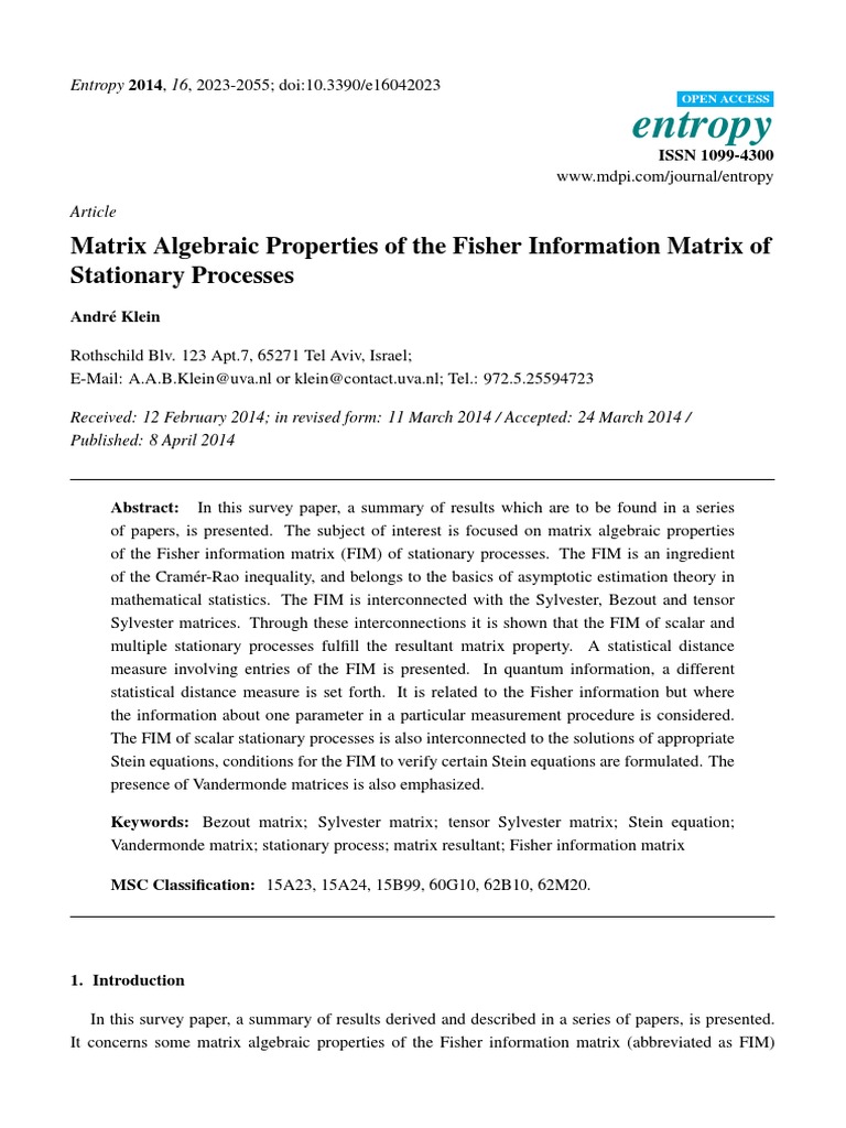 Fisher Information Matrix Properties | PDF | Matrix (Mathematics ...