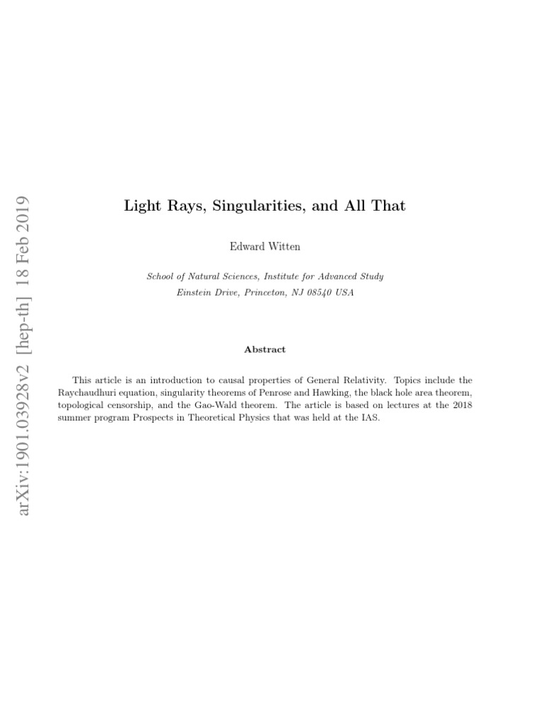 Light Rays, Singularities, and All That: Edward Witten | PDF ...