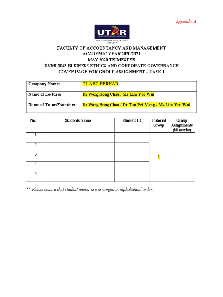 202005-UKML3043 BECG Group Assignment Cover Page Rubric Task1 | PDF | Evaluation | Behavior ...