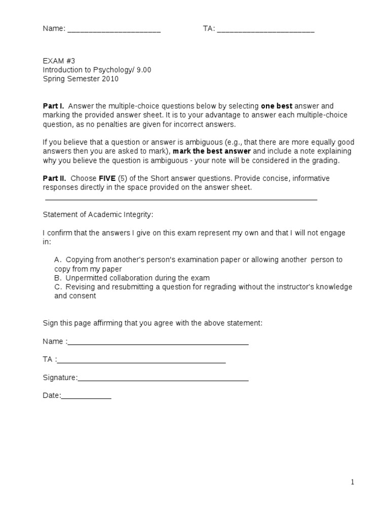 Part I. Answer The Multiple-Choice Questions Below by Selecting One ...