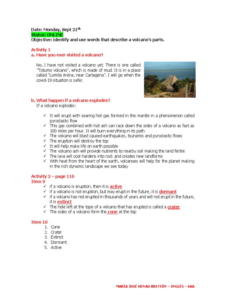Inglés Unit 7 Volcanoes | PDF | Volcano | Types Of Volcanic Eruptions
