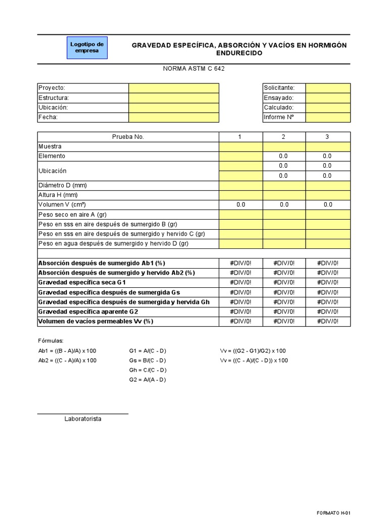 H-01 ASTM C 642 Gravedad Específica, Absorción y Vacíos en Hormigón ...
