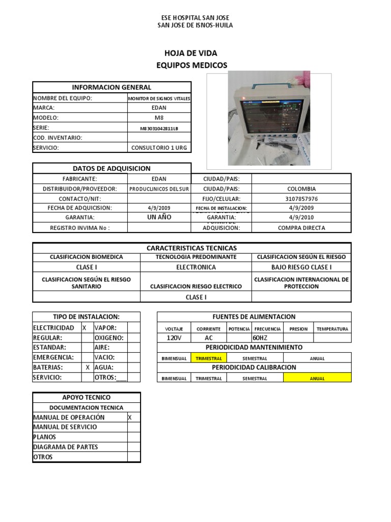 Monitor Signos Vitales EDAN M8: Ficha Técnica | PDF | Ingenieria Eléctrica | Electromagnetismo