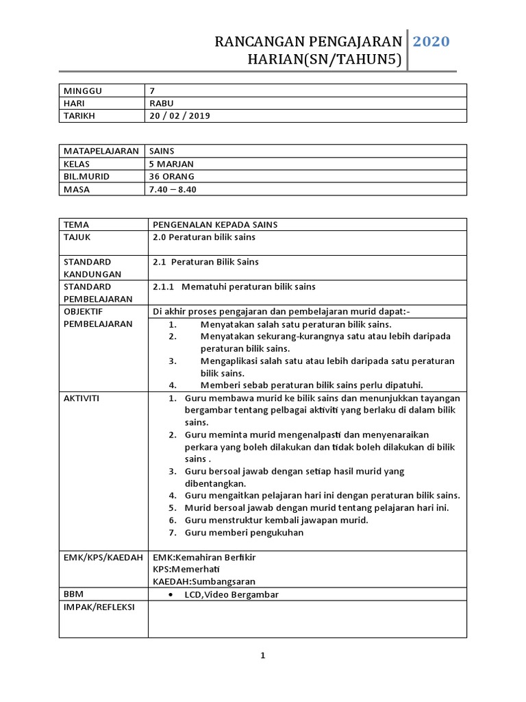 RPH Sains Tahun 5 | PDF