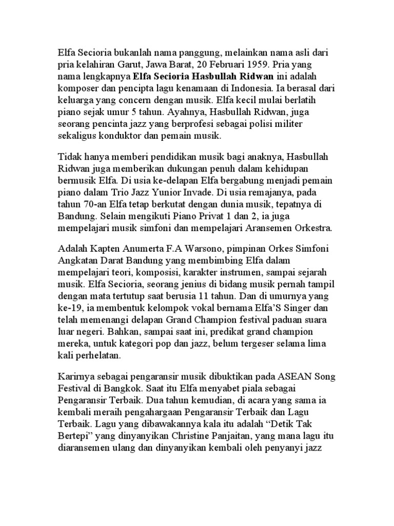Elfa Secioria Biodata | PDF | Seni & Disiplin Bahasa | Seni