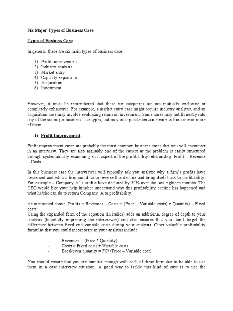 Six Types of Business Cases Explained | PDF | Mergers And Acquisitions ...
