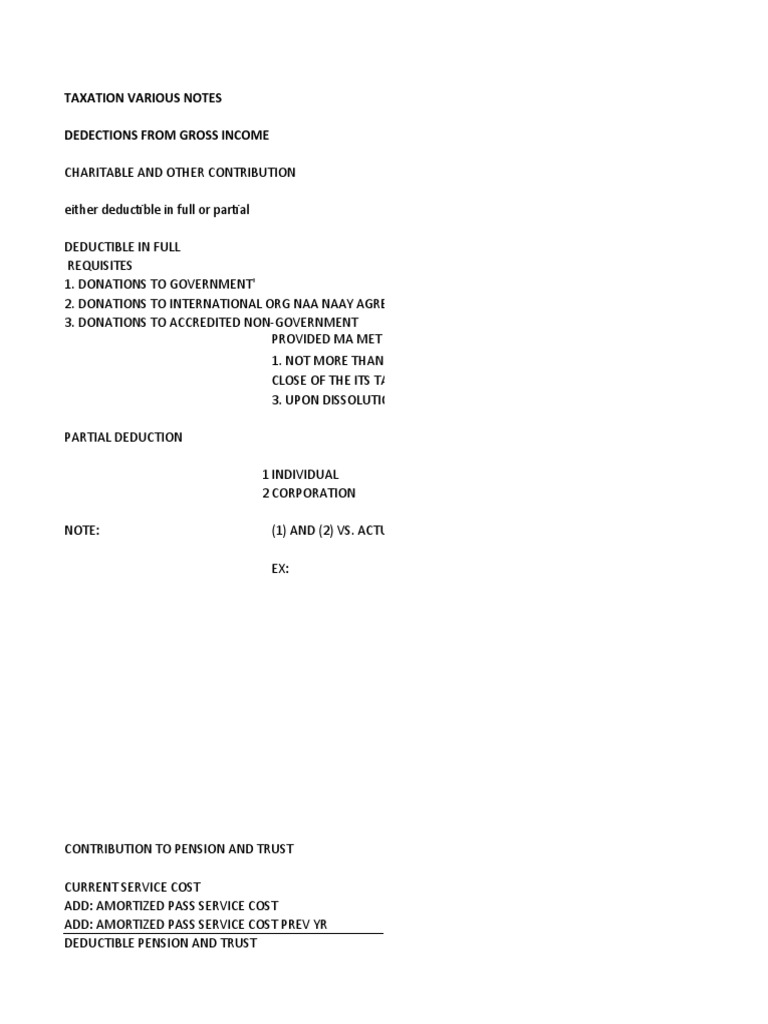 Taxation Various Notes Dedections From Gross Income | PDF | Tax ...