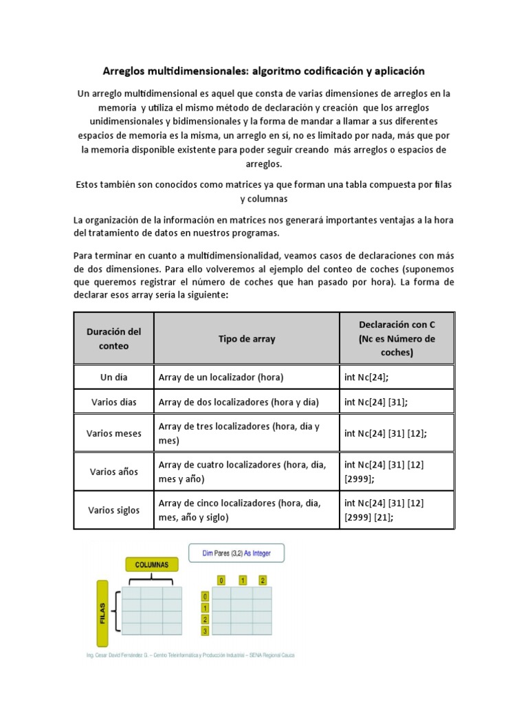 Arreglos Multidimensionales | PDF